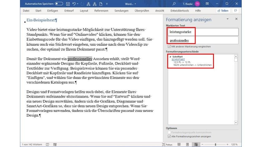 Word: Formatierungsinformationen anzeigen und vergleichen | Computerwoche